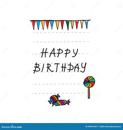 Hand Drawn Greeting Card With Inscription Happy Birthday Stock Vector