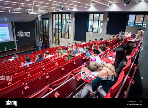 A Large Sloped Lecture Theatre Classroom At A Dutch University Stock