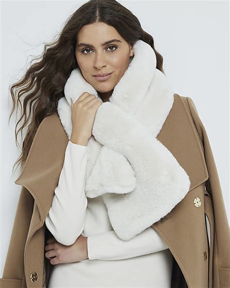 White Faux Fur Scarf River Island