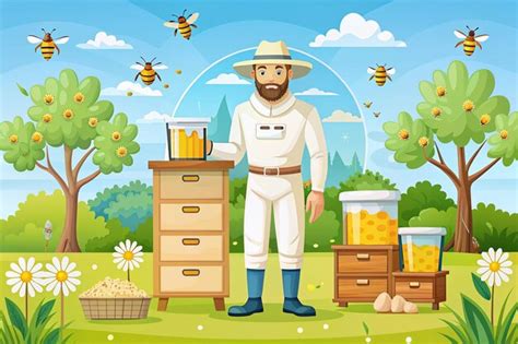 Flat Style Vector Character Illustration Apiarist Premium Ai