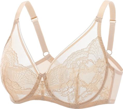 Dobreva Womens Lace See Through Bralette Minimizer Sexy Sheer