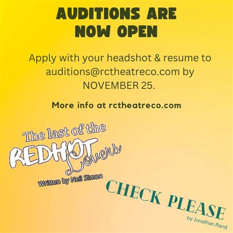 Auditions Are Open For Check Please And The Last Of The Red Hot