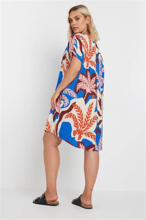 Yours Plus Size Blue And Pink Abstract Print Tunic Dress Yours Clothing