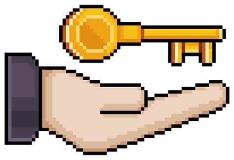 Pixel Art Main Tenant Licône Vectorielle De Clé Dorée Pour Le Jeu 8