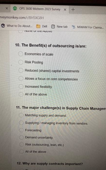 Solved 10 The Benefit S Of Outsourcing Is Are Economies