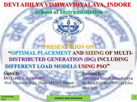 Optimal Placement And Sizing Of Multi Dg Using Pso Pptx