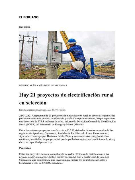 21 Proyectos De Electrificacion Rural Pdf Perú Fotovoltaica