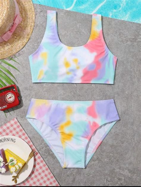 Conjunto De Biquíni Infantil Colorido Tie Dye Roupa Infantil Para