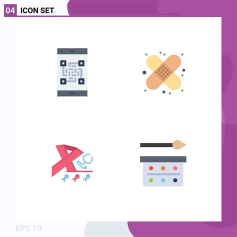 4 Thematic Vector Flat Icons And Editable Symbols Of Code Stethoscope Scan Health Ribbon