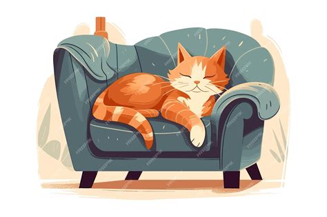 Premium Vector Cute Cat Sleeping In Armchair At Home Isolated On