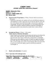 Atomic Spectra Lab Docx CHEM 1001 ATOMIC SPECTRA Laboratory Report NAME Alejandro Diaz DATE