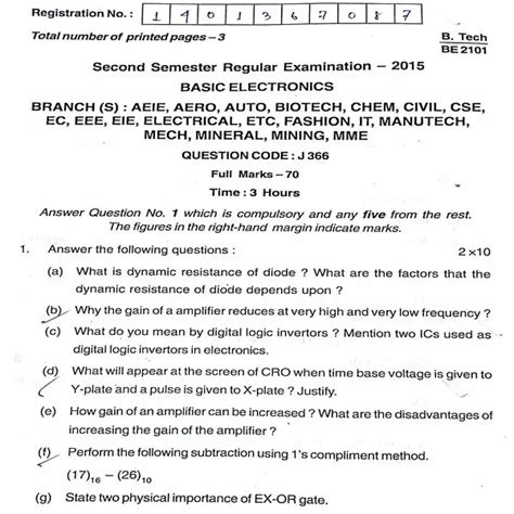 Bput Btech Basic Electronics Question First Year Second Sem