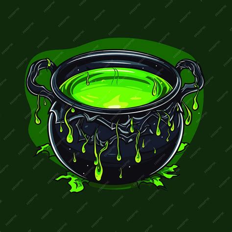 泡立つ液体の魔女の大釜魔法のポーション魔術のシンボル暗い沸騰する大釜伝統的なハロウィーンの要素ベクトル図 プレミアムベクター