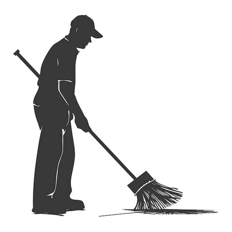 Premium Vector Silhouette Janitor Sweeps The Floor Black Color Only