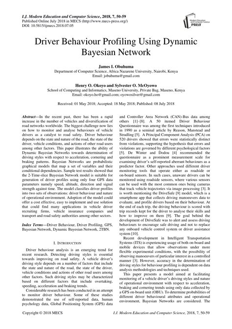 Pdf Driver Behaviour Profiling Using Dynamic Bayesian Network