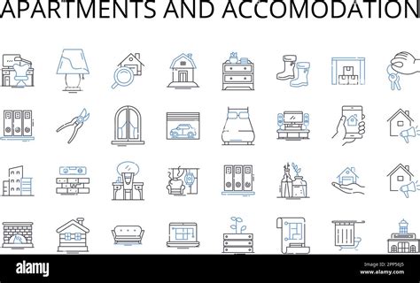 Apartments And Accomodation Line Icons Collection Skyline And Horizon Shelter And House