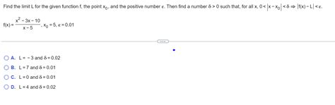 Solved Find The Limit L For The Given Function F The Point Chegg