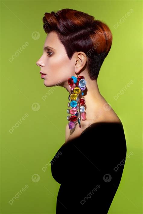 Fashion Art Photo Of Beautiful Lady With Stylish Hairdo Background And