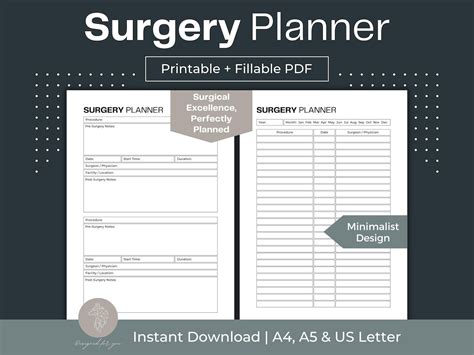 Surgery Planner Printable Procedure Tracker Medical Binder Fillable