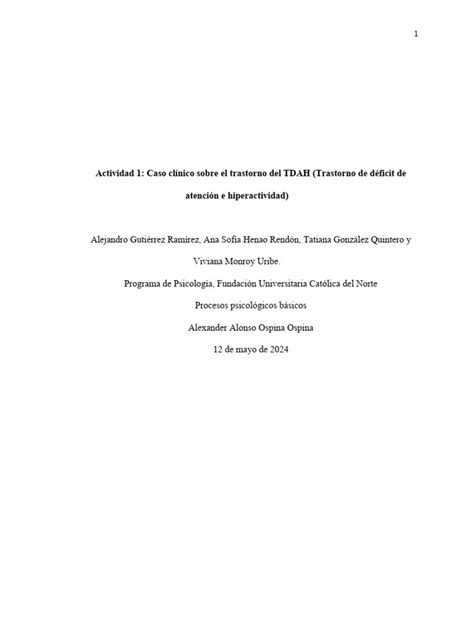 Actividad 1 Procesos Psicológicos Básicos Pdf Desorden Hiperactivo