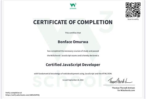 Bonface Omurwa On Linkedin I Have Received My Javascript Certification By Way Of The