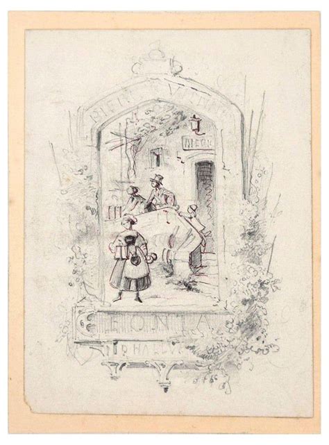 Unknown Sketch For A Sign Original Pencil And China Ink Drawing