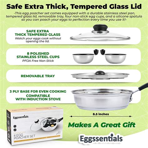 Eggssentials Stainless Steel Non Stick Egg Poacher And Frying Pan 4 Cup