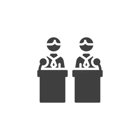 Debate político dos candidatos vector icono signo plano lleno para el