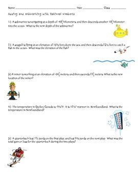 Adding And Subtracting Rational Numbers Word Problems By Math Maker