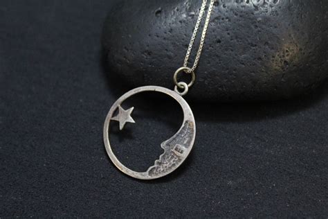 Sterling Silver Man In The Moon Necklace Sterling Moon Pendant