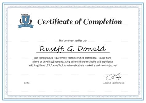 Course Completion Certificate Format Word Template