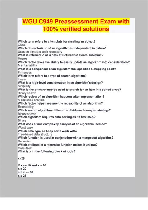 wgu c949 preassessment exam with 100 verified solutions wgu c949