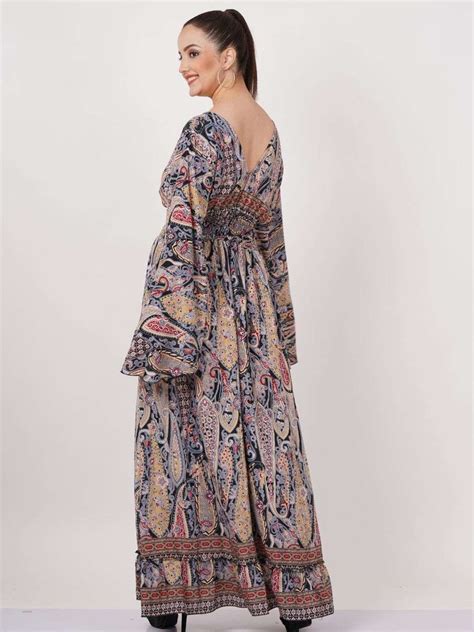New Printed Flowy Boho Maxi Dress With Sleeve 12 Only