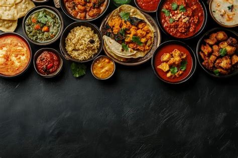 Assorted Indian Food On Black Background Premium Ai Generated Image