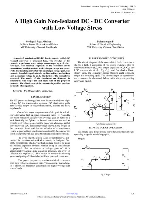 Pdf Ijert A High Gain Non Isolated Dc Dc Converter With Low Voltage Stress