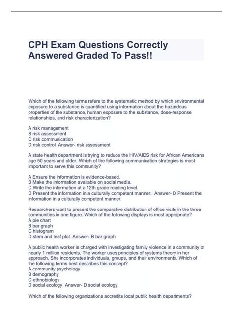 Cph Exam Questions Correctly Answered Graded To Pass Cph