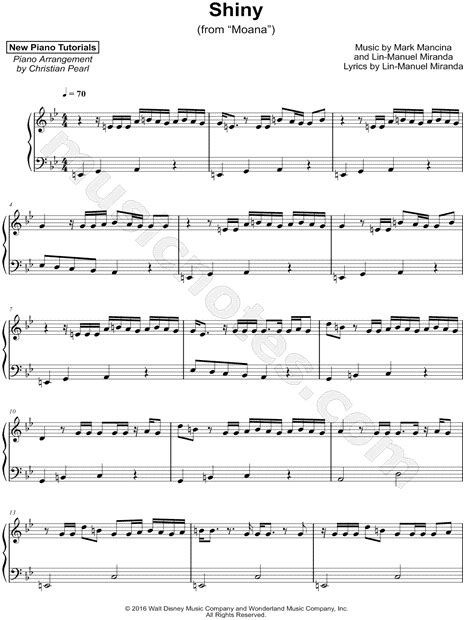 Christian Pearl Shiny From Moana Sheet Music Piano Solo In G