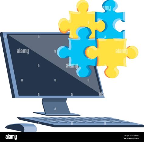 Desktop Computer With Puzzle Pieces Vector Illustration Design Stock