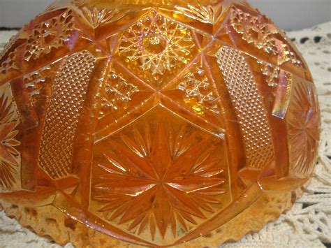 Vintage Imperial Marigold Carnival Glass Bowl Starburst Star Etsy