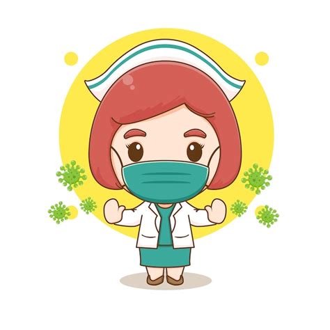 Linda enfermera con máscara chibi personaje de dibujos animados
