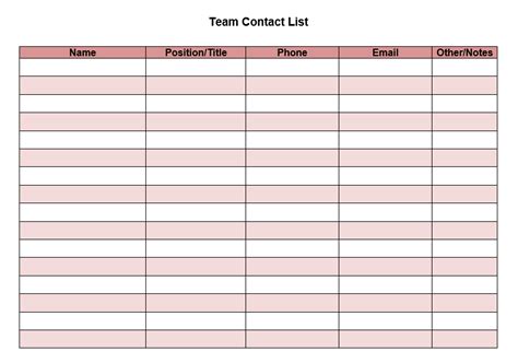 Free Contact List Templates Free Word Templates