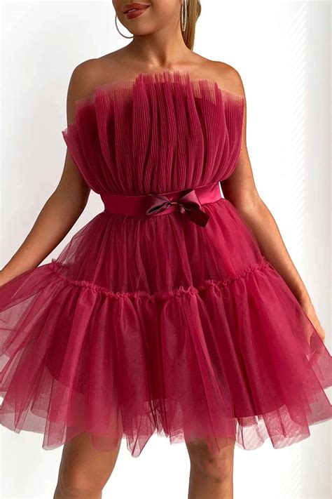 Wholesale Purplish Red Sexy Elegant Solid Patchwork Strapless Princess
