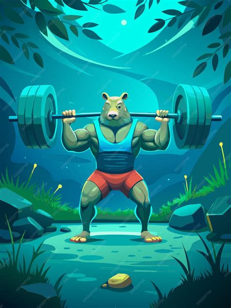 A Cartoon Of A Bear Doing A Barbell With A Body Suit On Premium Ai