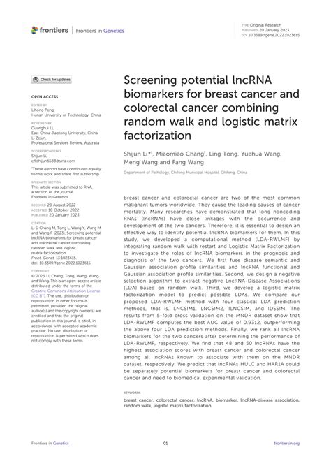 Pdf Screening Potential Lncrna Biomarkers For Breast Cancer And