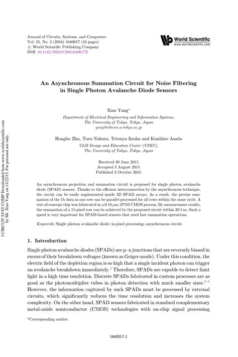 Pdf An Asynchronous Summation Circuit For Noise Filtering In Single Photon Avalanche Diode Sensors