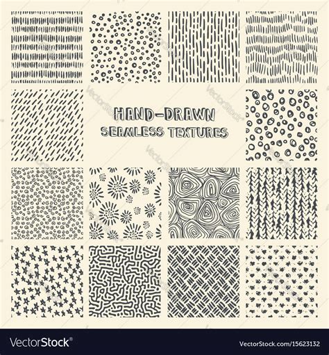 Set Of Hand Drawn Marker And Ink Seamless Patterns