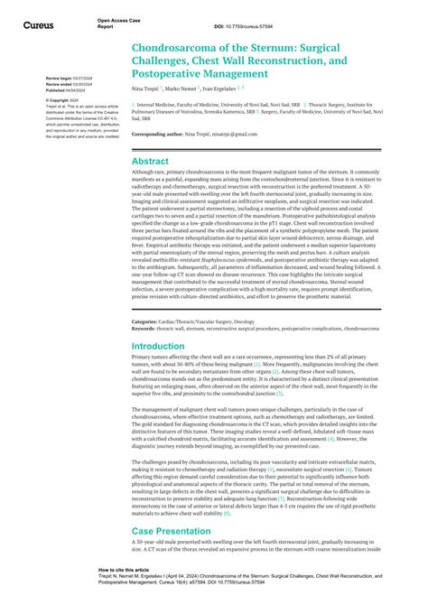 Pdf Chondrosarcoma Of The Sternum Surgical Challenges Chest Wall