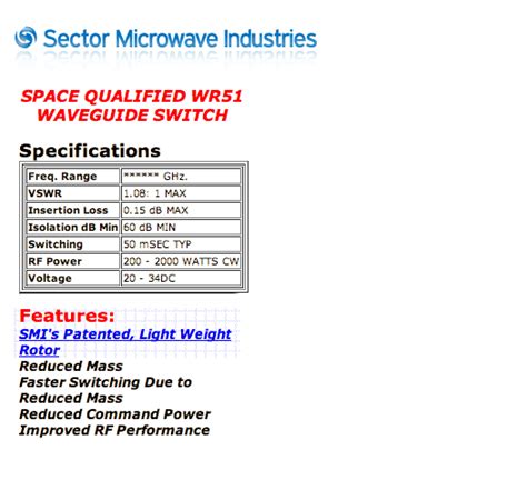 Space Heritage — Sector Microwave Industries