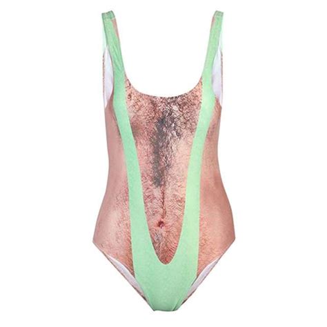 Free Shipping Funny One Piece Swimsuit Women Sexy Chest Hair Bathing