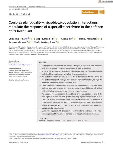Pdf Complex Plant Quality ‐ Microbiota ‐ Population Interactions